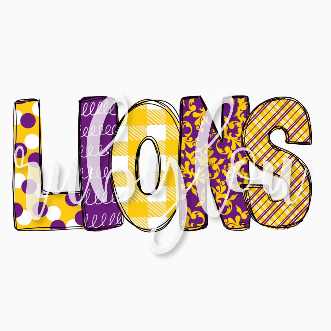 LIONS Doodle Letters PNG | Purple and Yellow | Digital Download ...