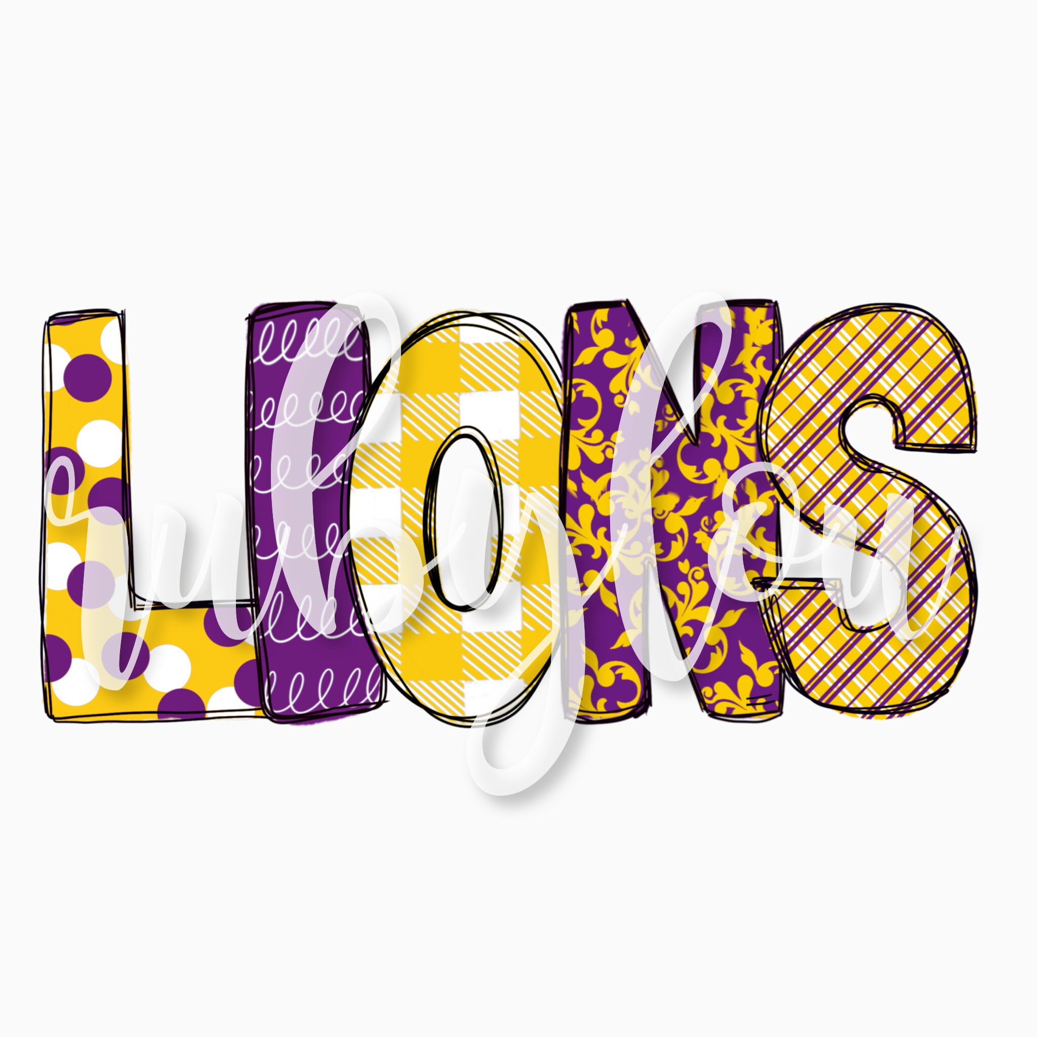 LIONS Doodle Letters PNG Purple and Yellow Digital | Etsy