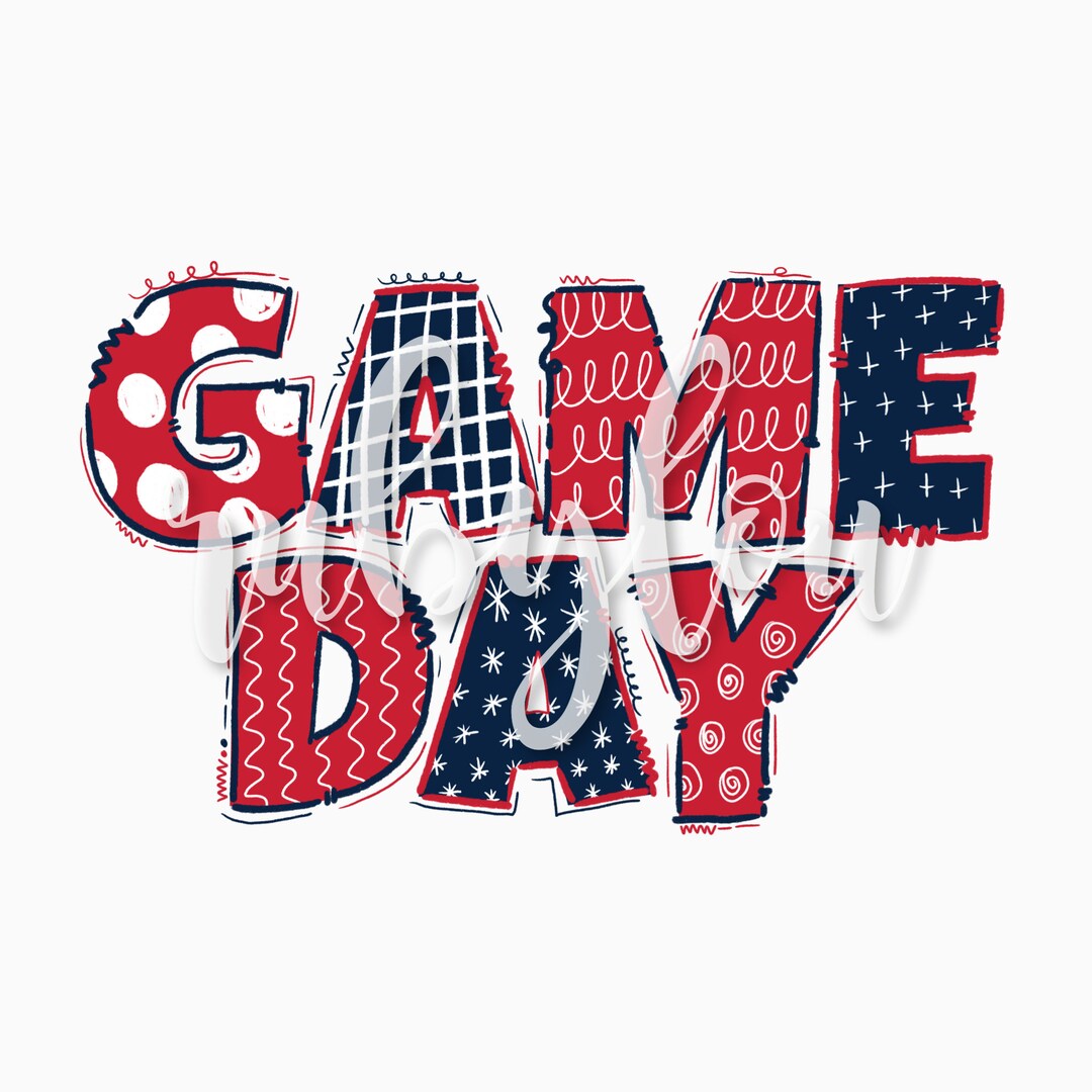 GAME DAY Red Blue Patchwork Doodle Lettering digital Download - Etsy