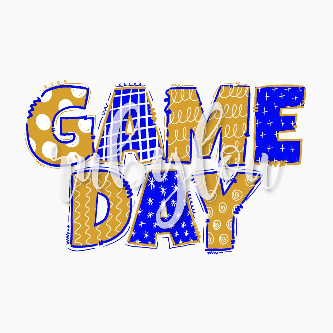 GAME DAY Blue Gold Patchwork Doodle Lettering |digital Download ...