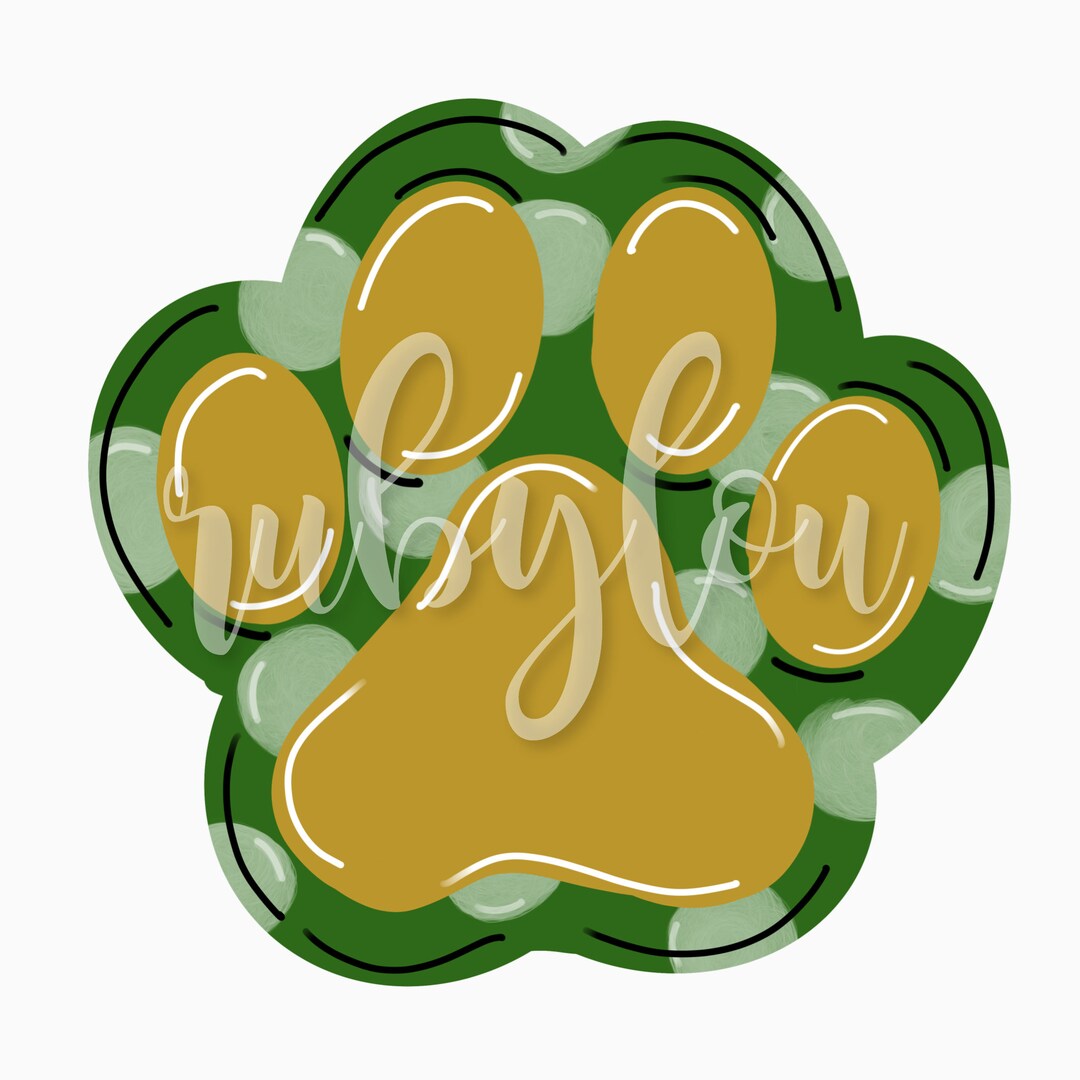 Cute Hand Drawn Paw Print Green Gold Sublimation Design Digital ...
