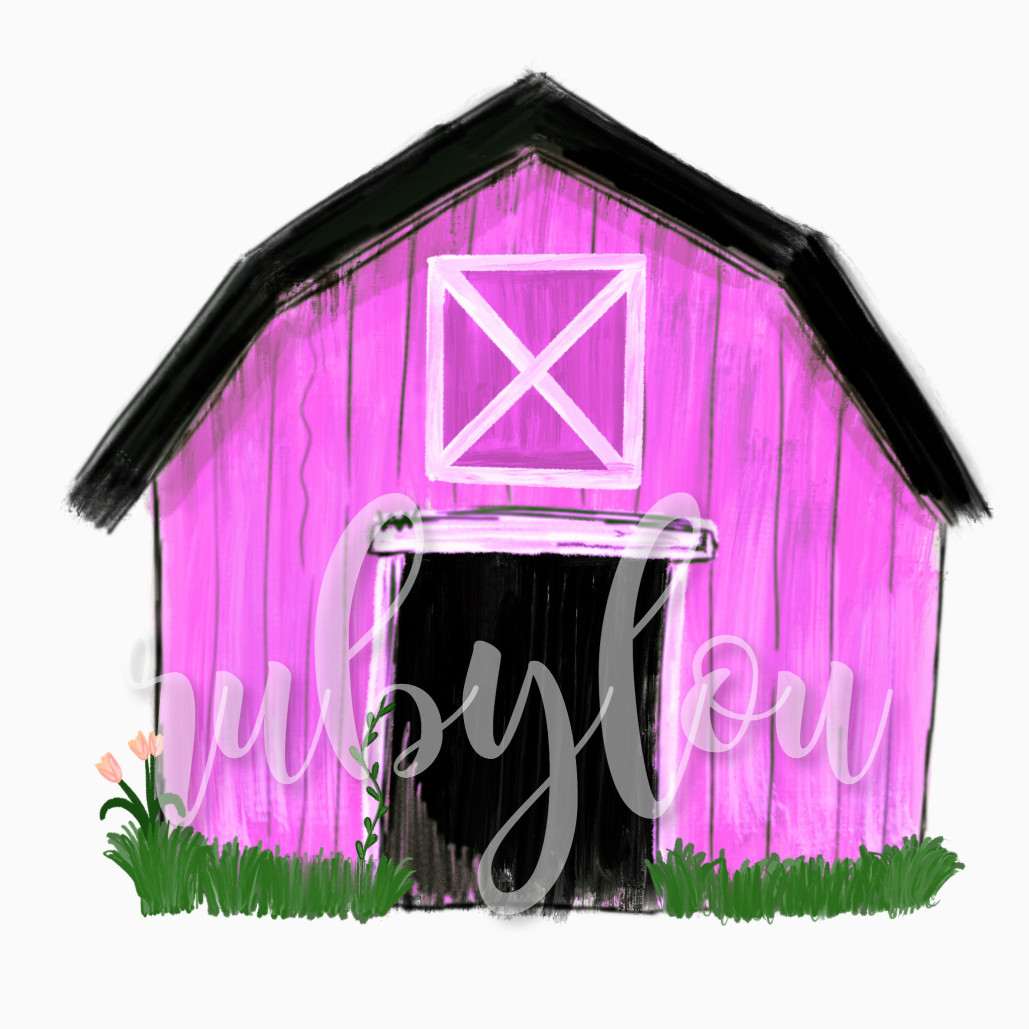 Pink BARN hand drawn farm digital download | Etsy