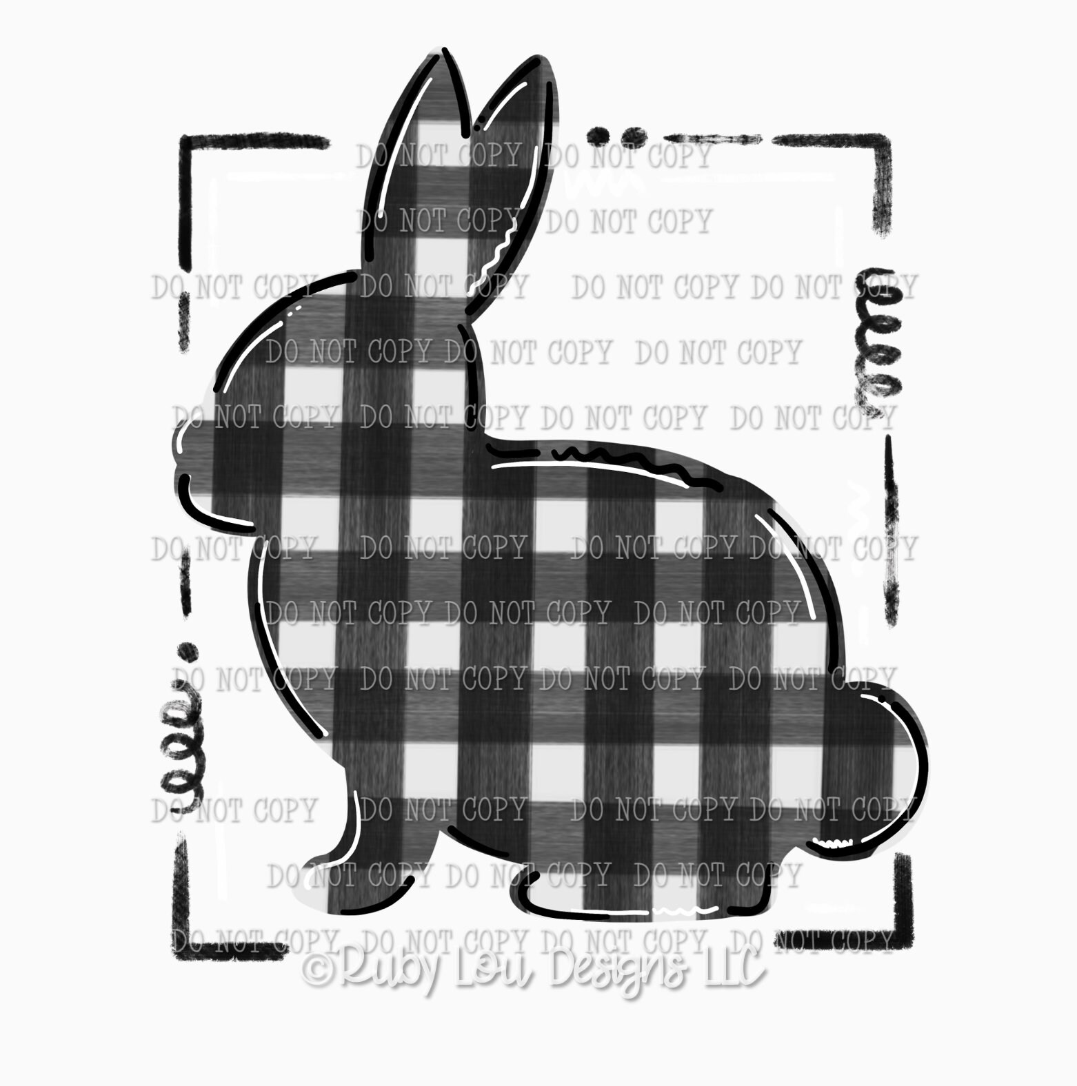 Buffalo Plaid Check Bunny Hand Drawn Digital Download | Etsy