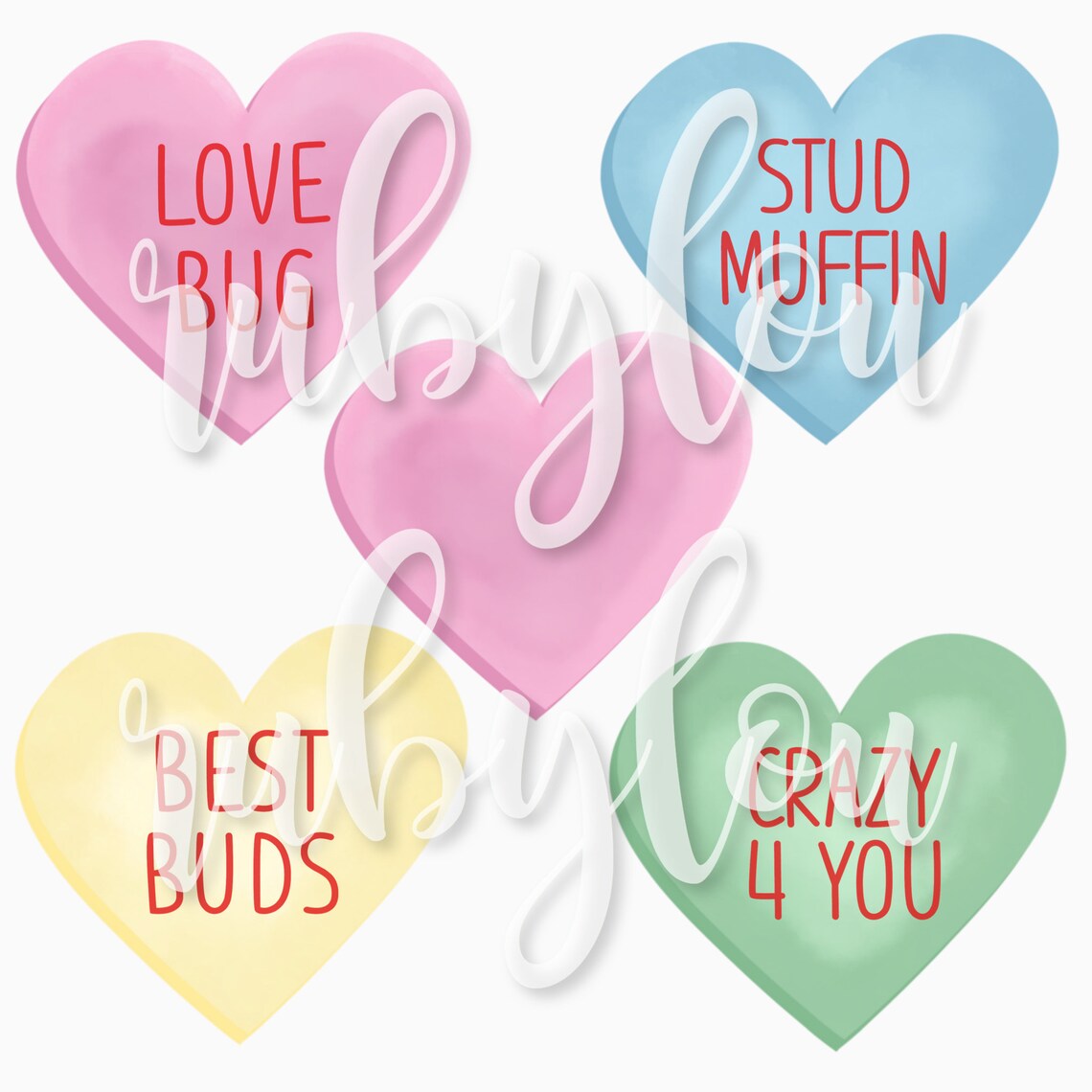 WATERCOLOR PNG Conversation Hearts Valentines Day Bundle - Etsy