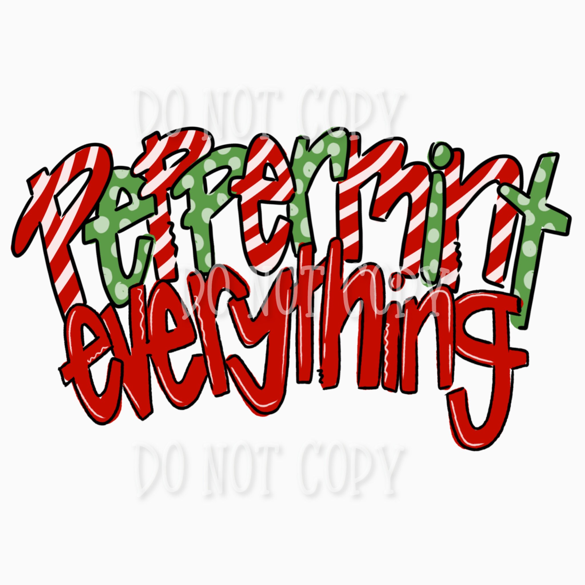 Peppermint Everything Doodle Words Christmas Hand Drawn Digital ...