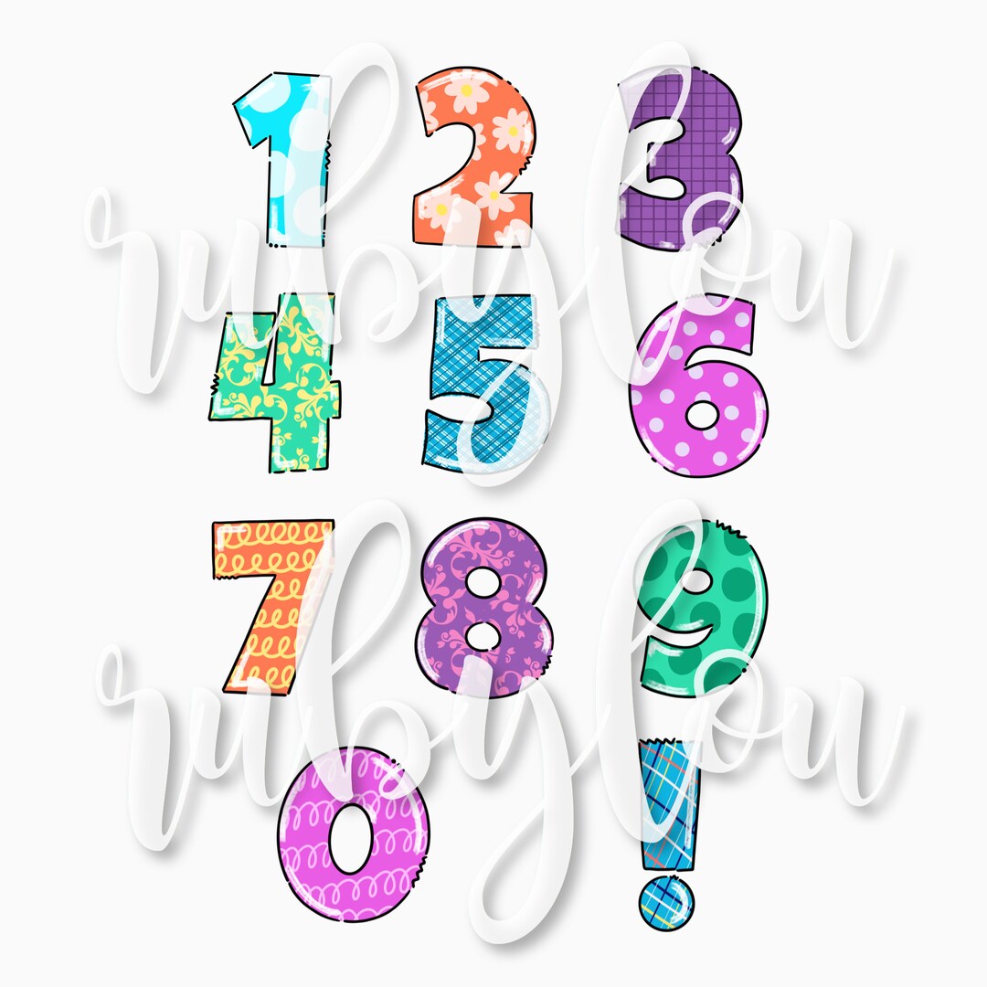 Doodle NUMBERS Full Set PNG BUNDLE | 0-9 ! Alpha Pack Digital Download ...