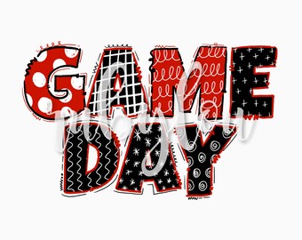 GAME DAY Red Black Patchwork Doodle Lettering digital - Etsy