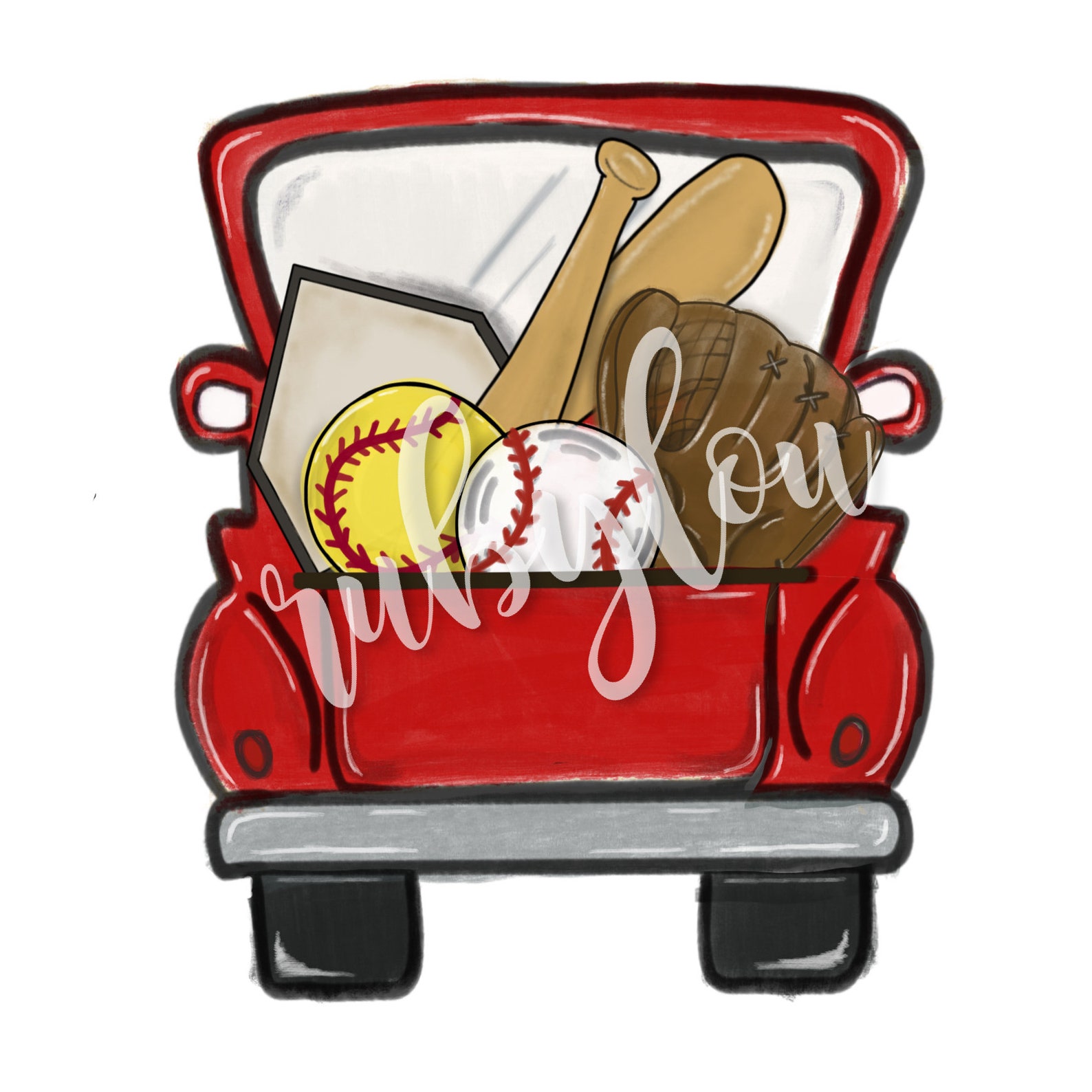 RED Digital Download Vintage Truck Baseball Softball - Etsy