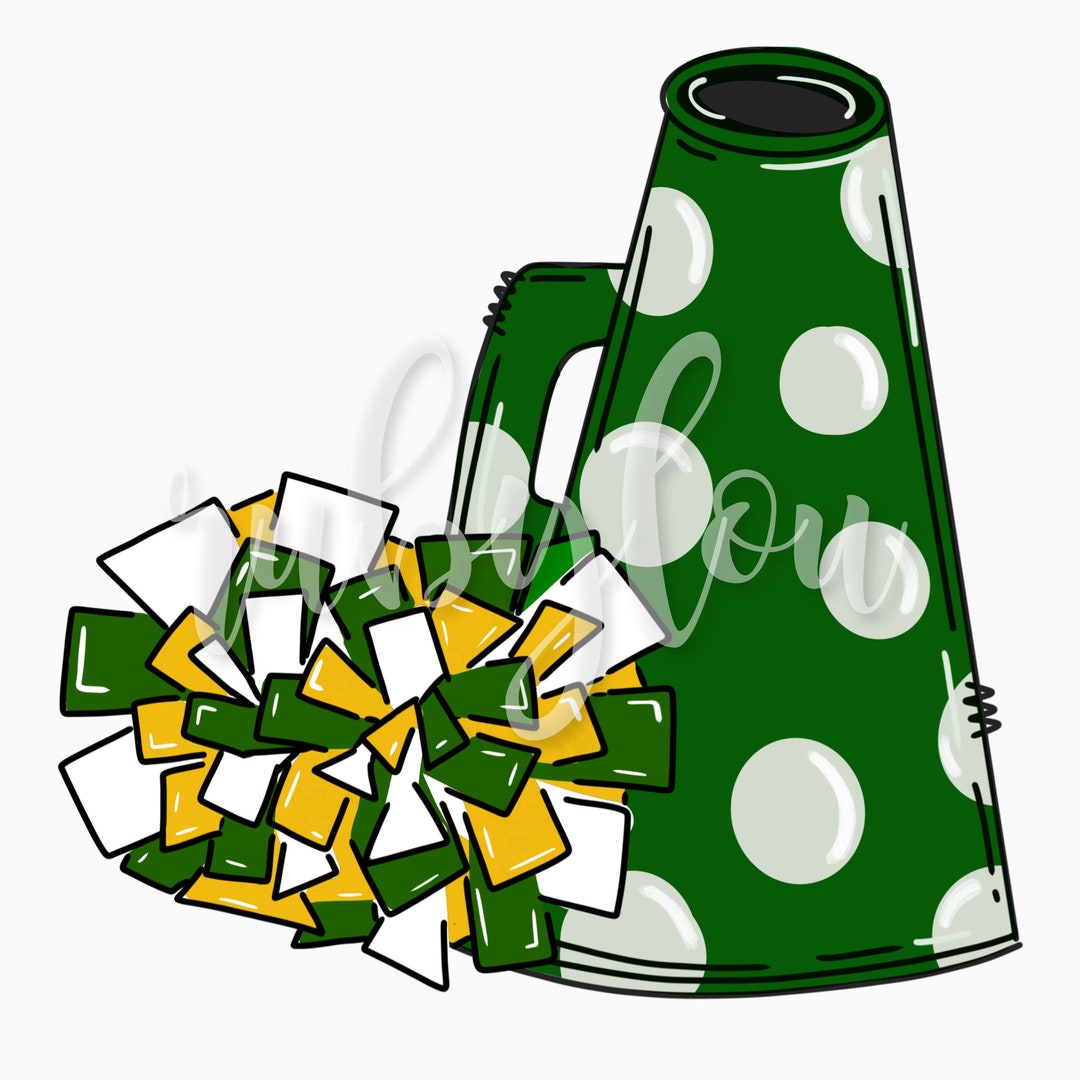 Cheer Poms Megaphone Green Gold | Digital Download Cheerleader ...