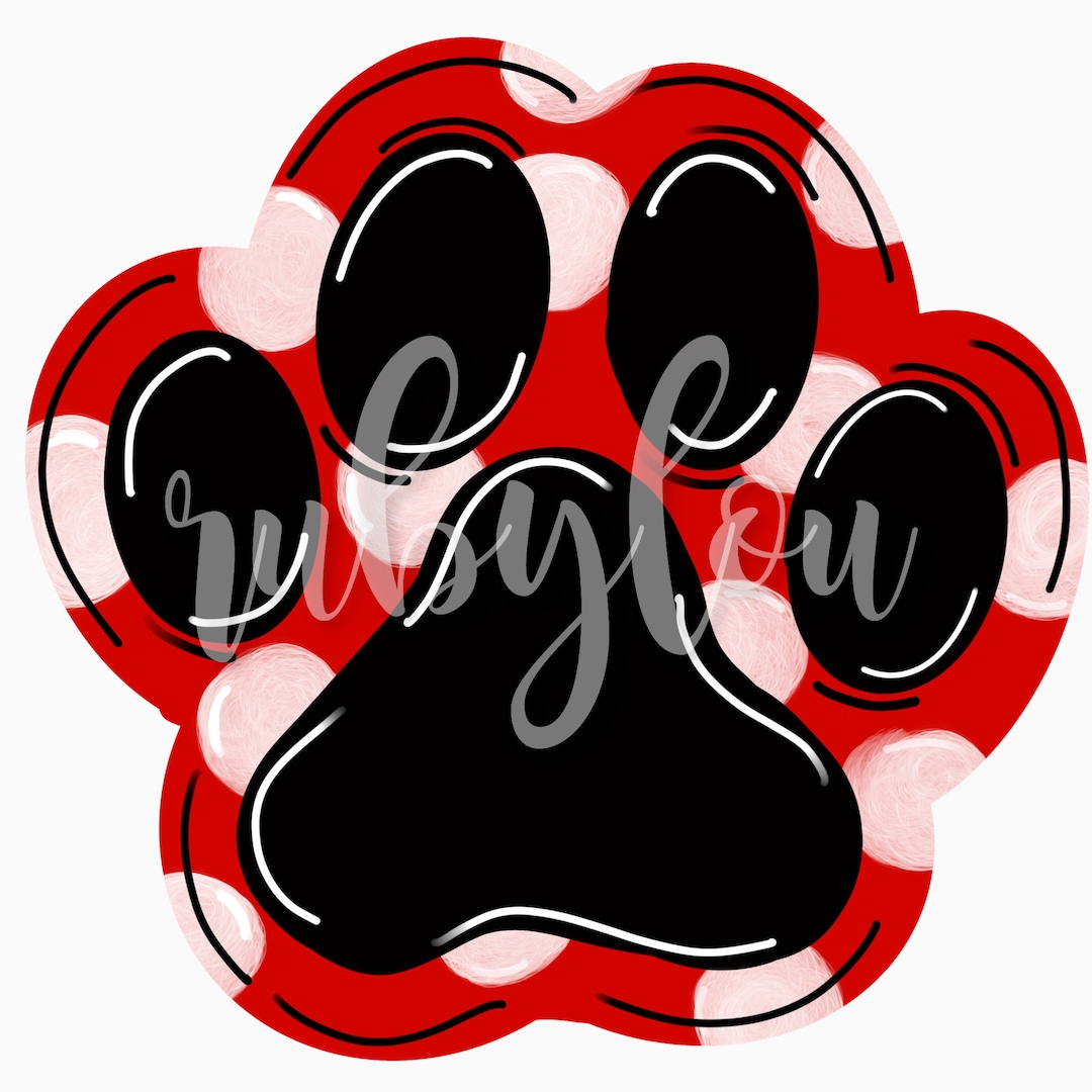 Cute Hand Drawn Paw Print Black Red Sublimation Design Digital Download ...