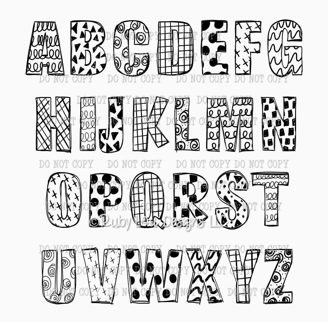 Doodle LETTERS PNG digital Download Sublimation Design Hand Drawn ...