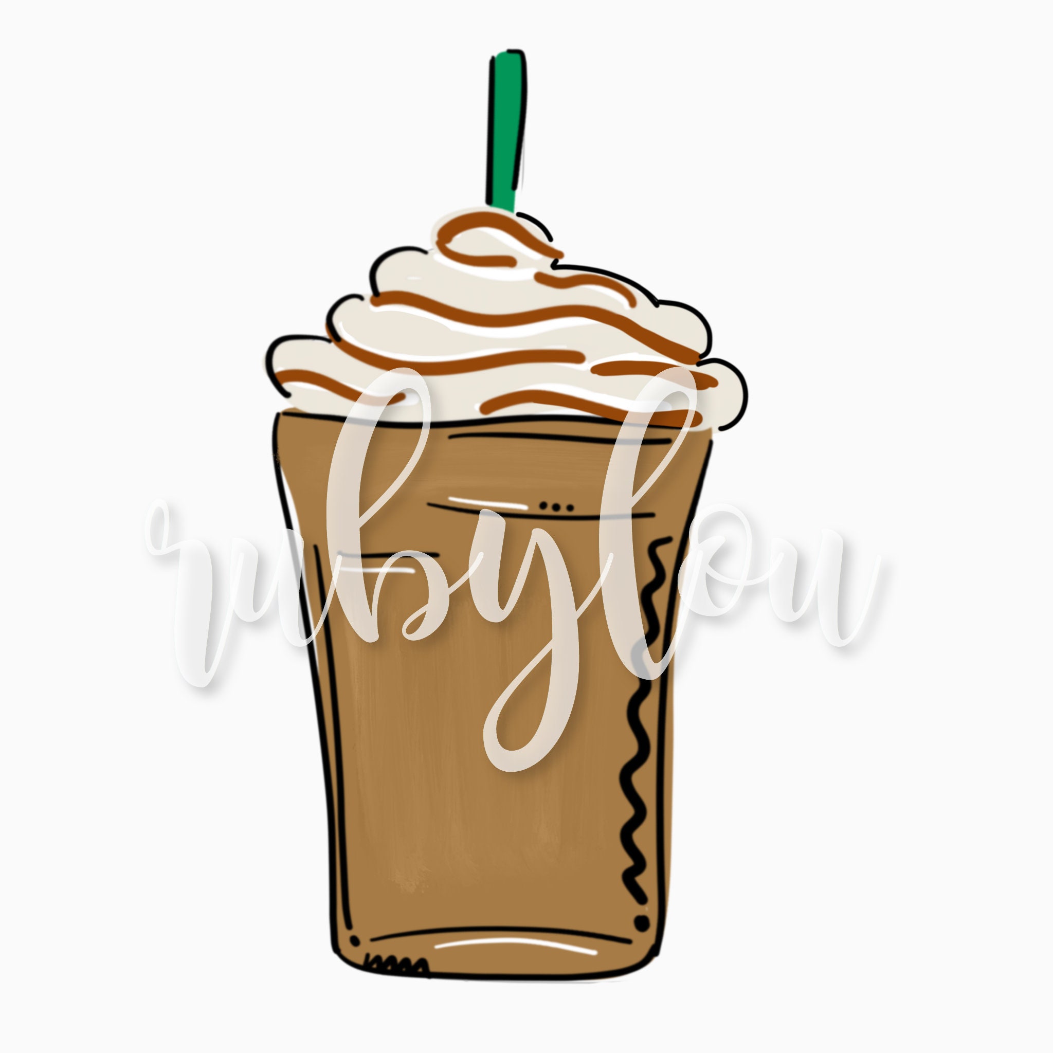 Iced Coffee Frappe Whimsical Hand Drawn PNG Frappuccino Digital ...