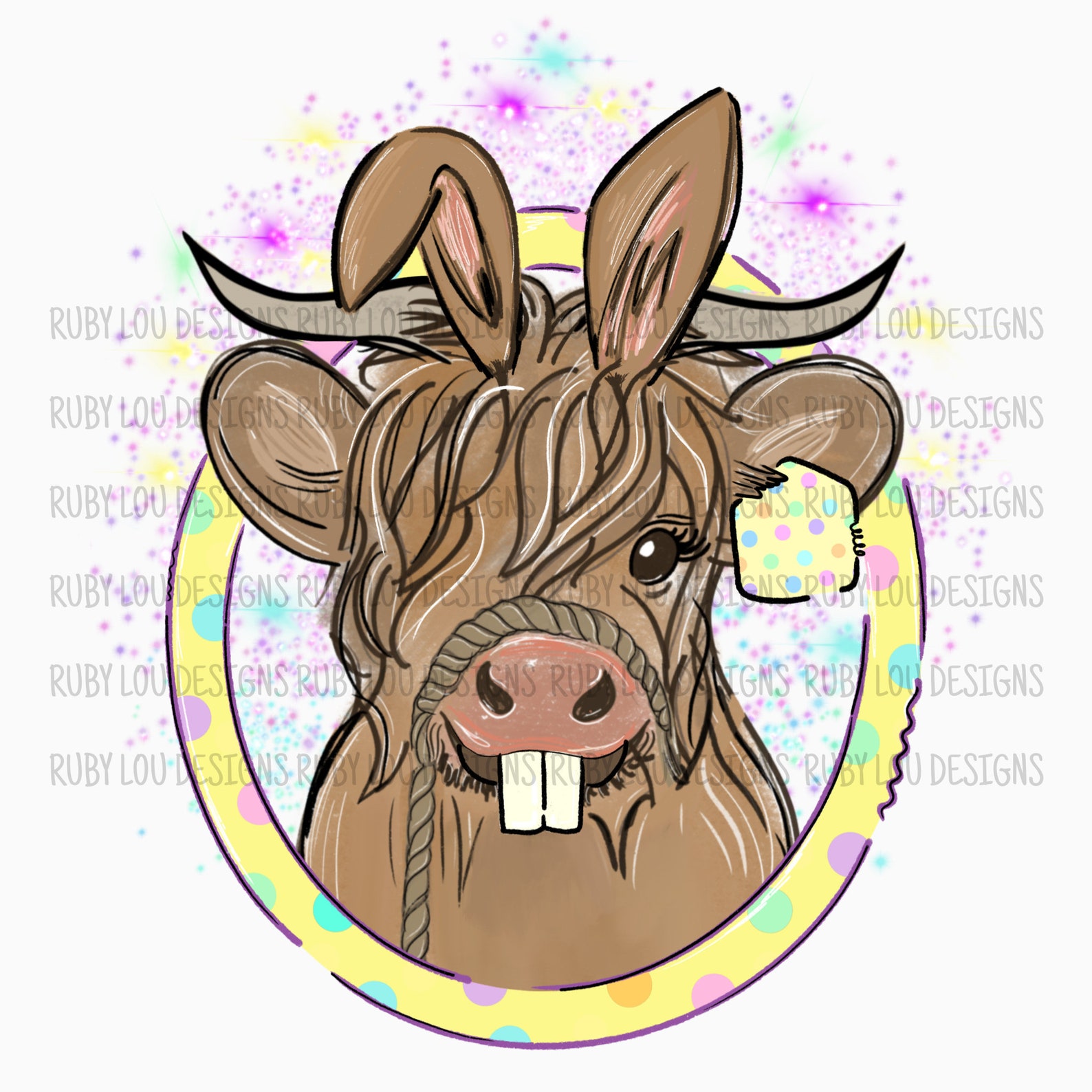 Girly Longhorn Cow EASTER Cute Cow Bunny Digital Download - Etsy