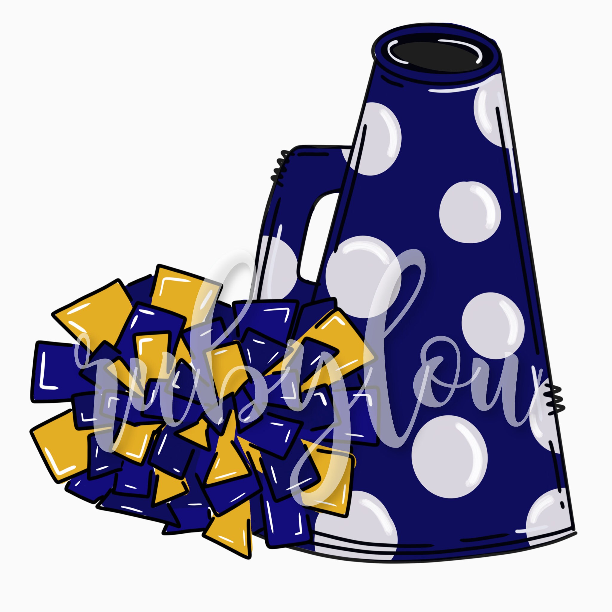Cheer poms megaphone Navy Gold digital download cheerleader | Etsy