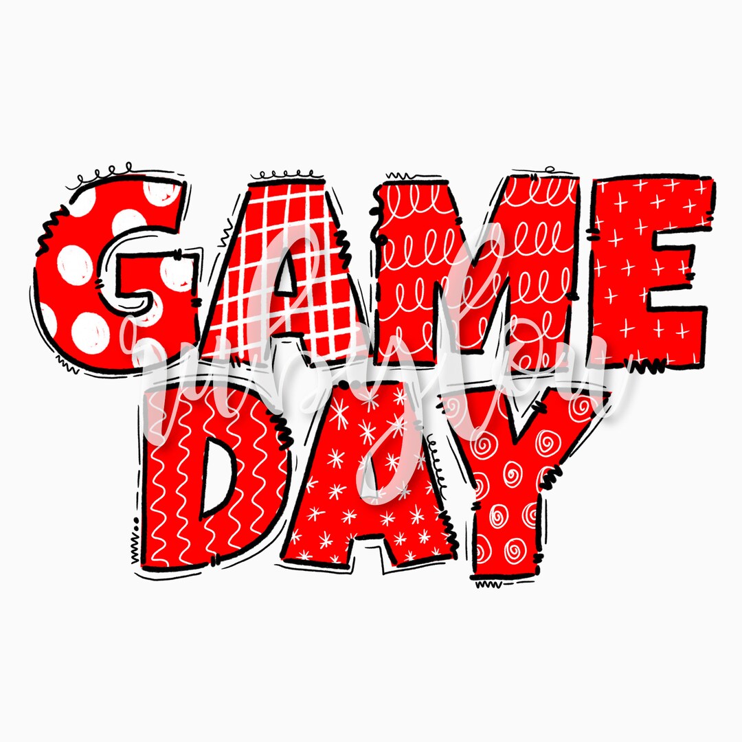 GAME DAY Red Patchwork Doodle Lettering |digital Download | Sublimation ...