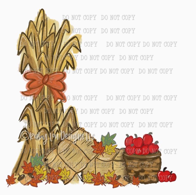 Harvest Fall Autumn Leaves Cornstalk Hand Drawn Digital - Etsy