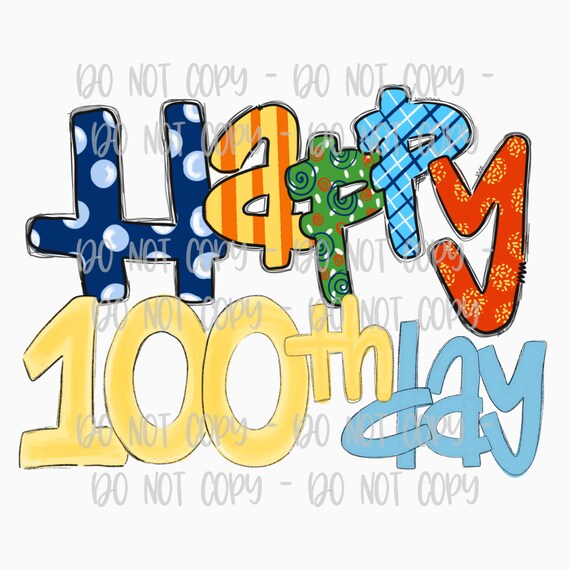 Happy 100th Day school hand drawn digital download | Etsy