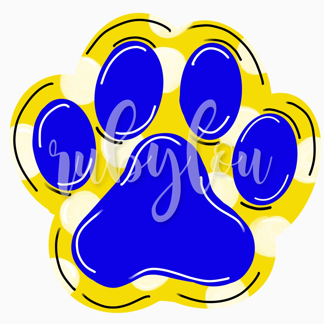 Cute Hand Drawn Paw Print Blue Yellow Sublimation Design Digital ...