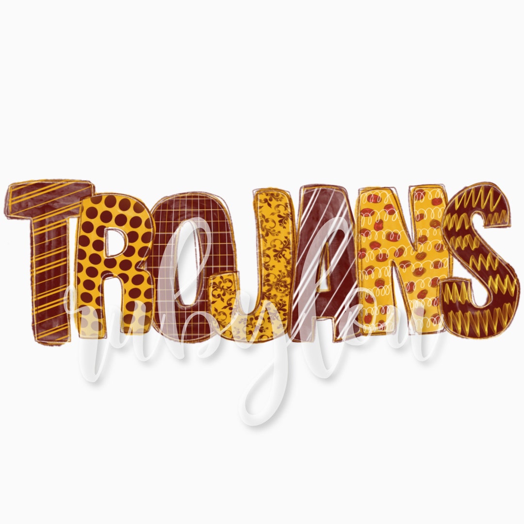 TROJANS Patchwork Doodle Lettering Maroon Gold digital - Etsy