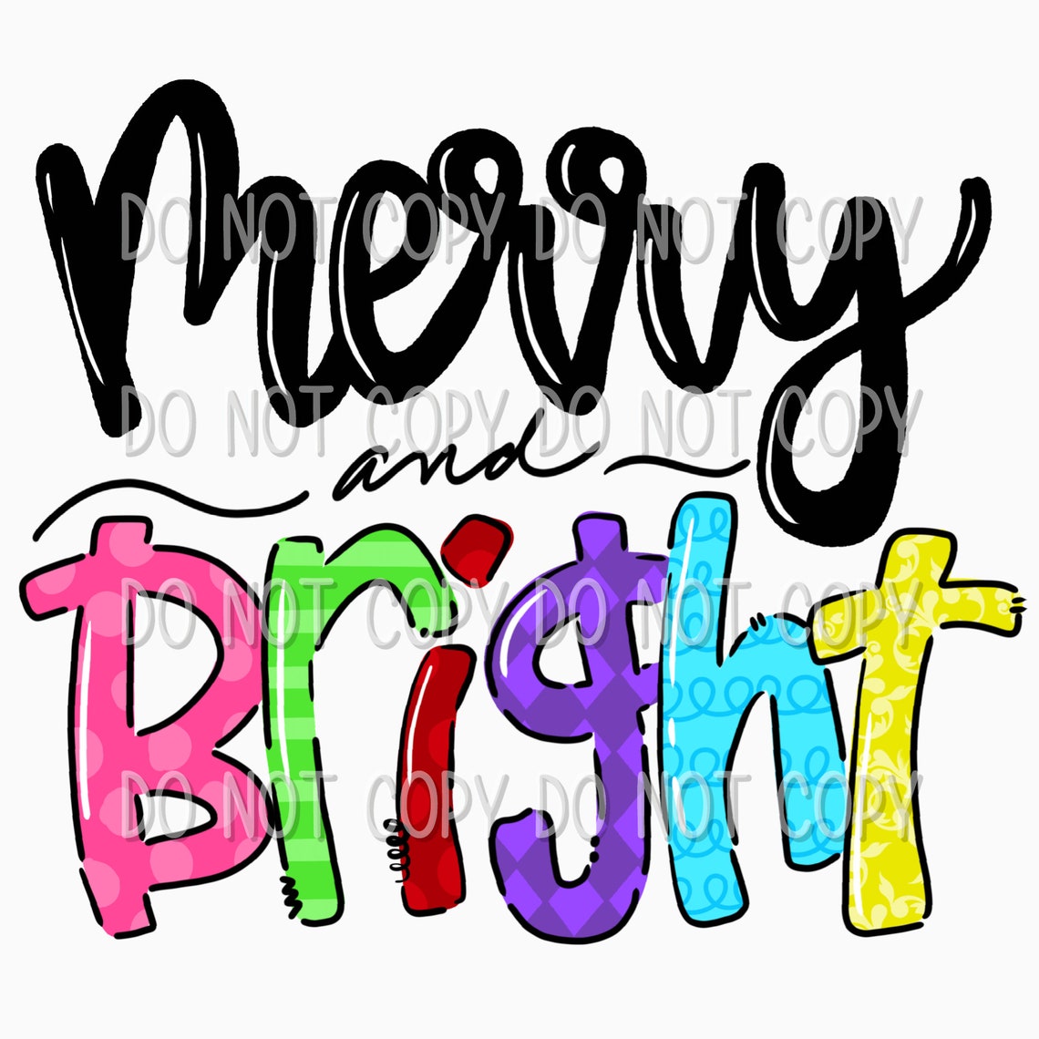 Merry and Bright Hand Drawn Png Digital Download - Etsy