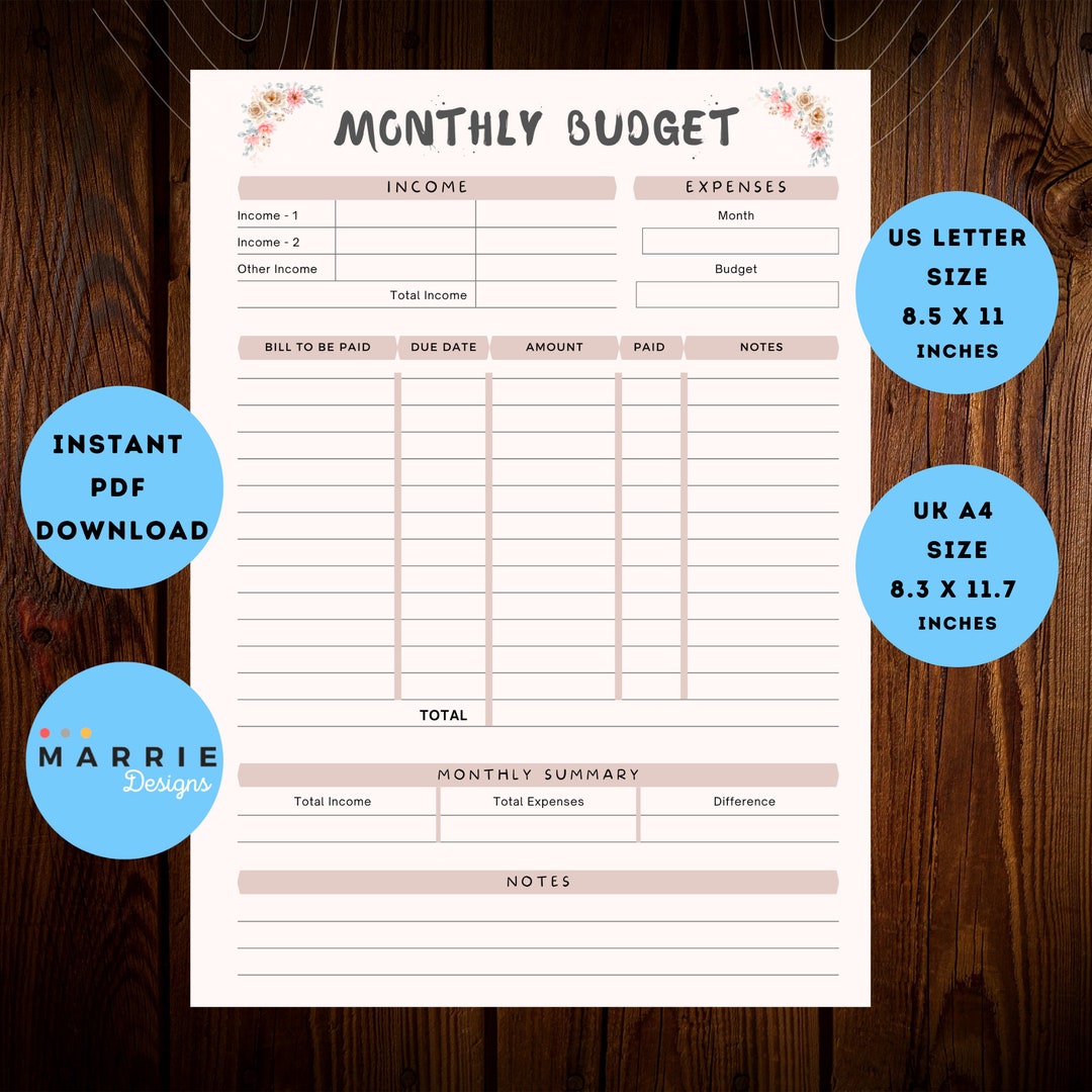 Monthly Budget Planner Printable Expense Tracker Budget Tracker Savings ...