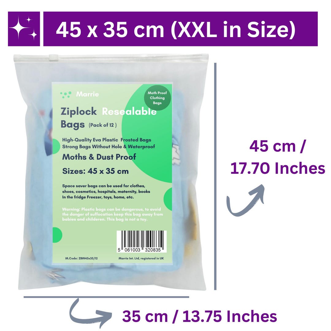 XL (45 X 35 Cm) Moth Free Store & Protect Clothes Bags Jumbo Ziplock ...