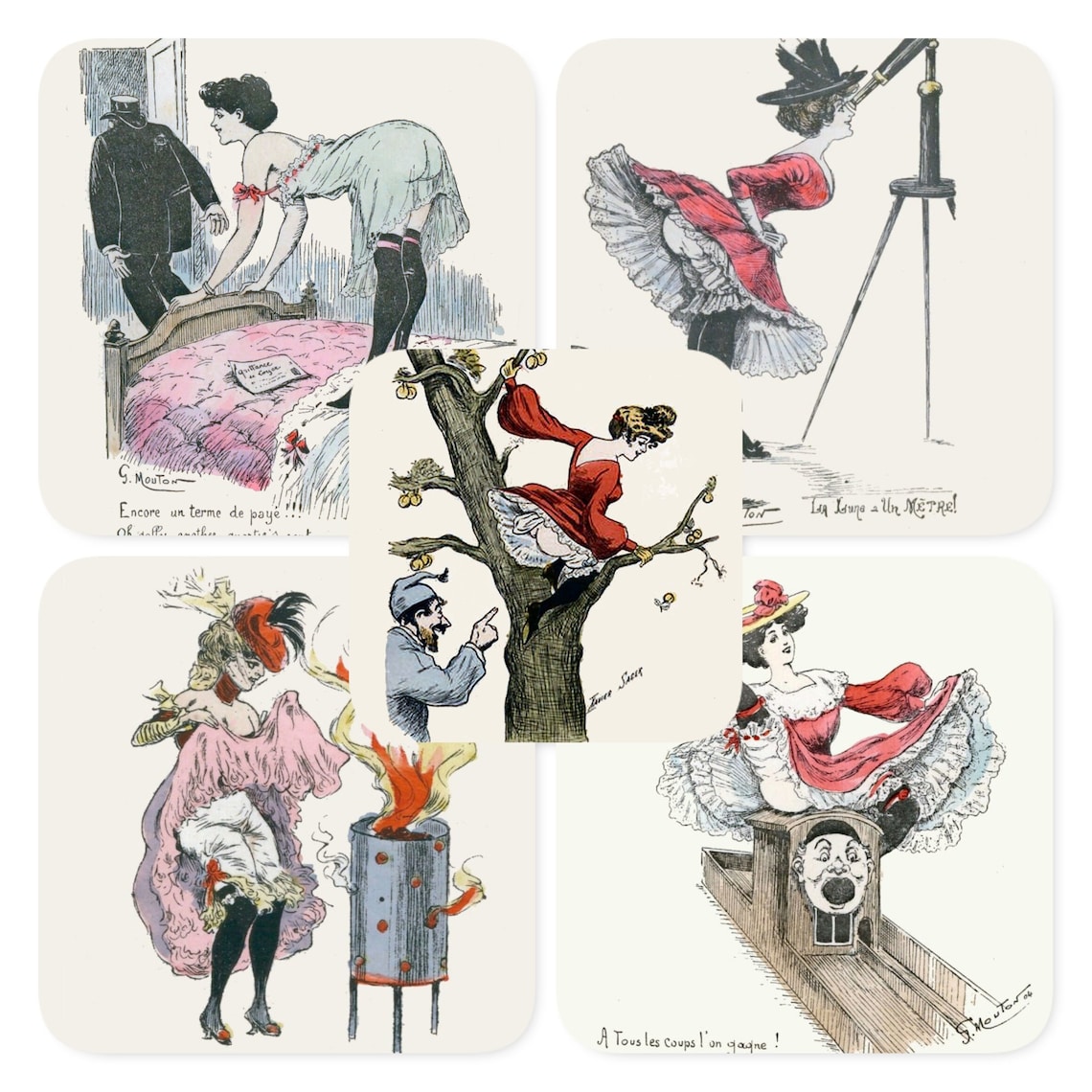 Set of 5 Stunning Different French Risque Drawings Images | Etsy