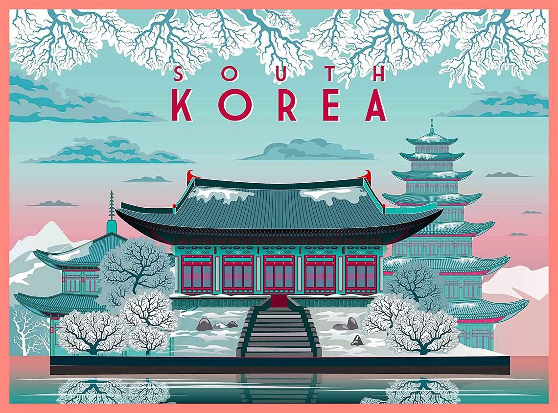 South Korea Travel Poster Postcards Blank on the Back Ideal - Etsy