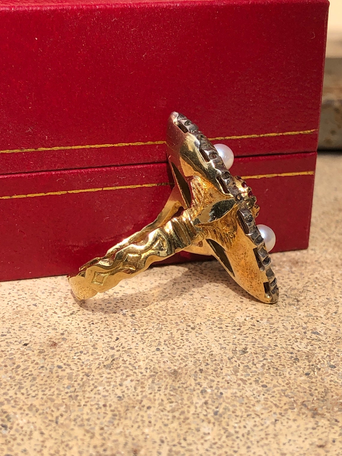 Ruby, Diamond and Pearl Ring - Etsy