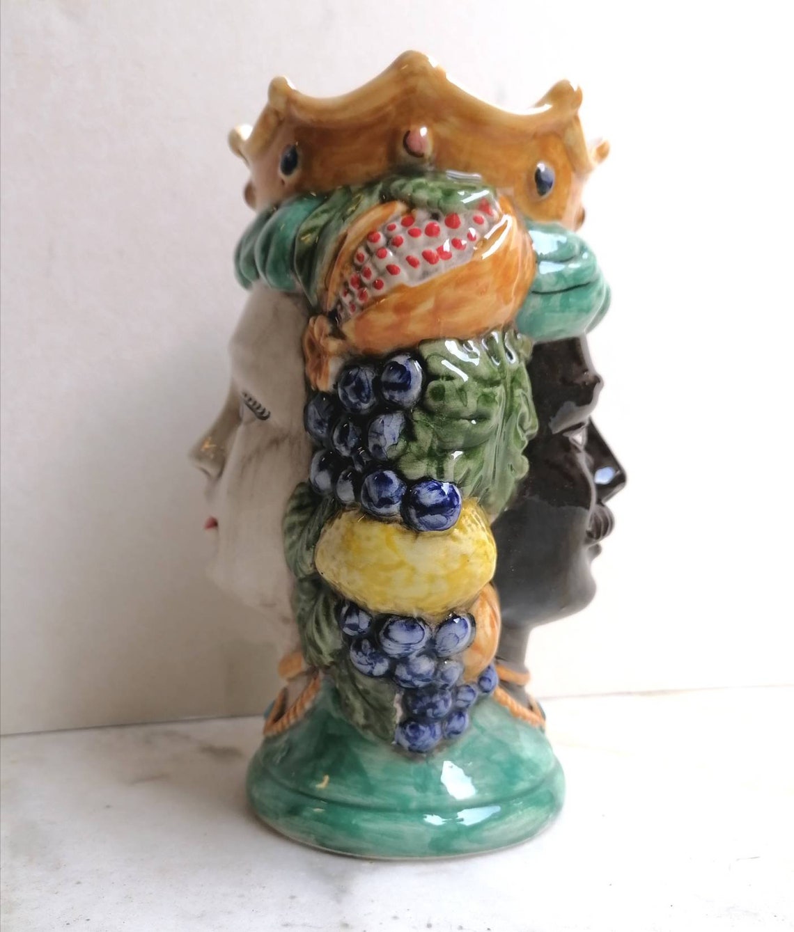 Sicilian Double-sided Head Vase, Sicilian "teste Di Moro", Moorish Head ...