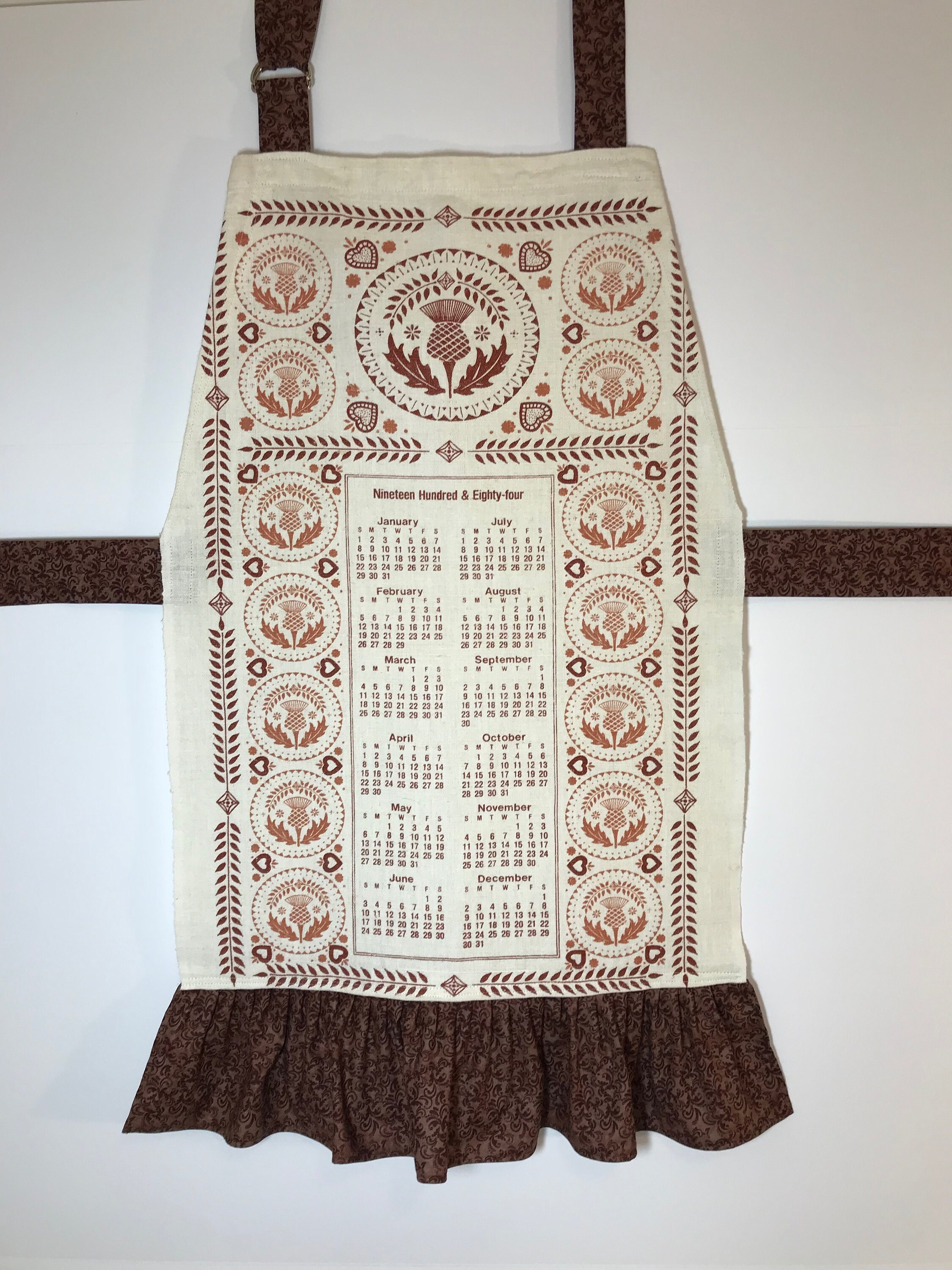 Apron, Repurposed 1984 Vintage Calendar, Brown Floral - Etsy