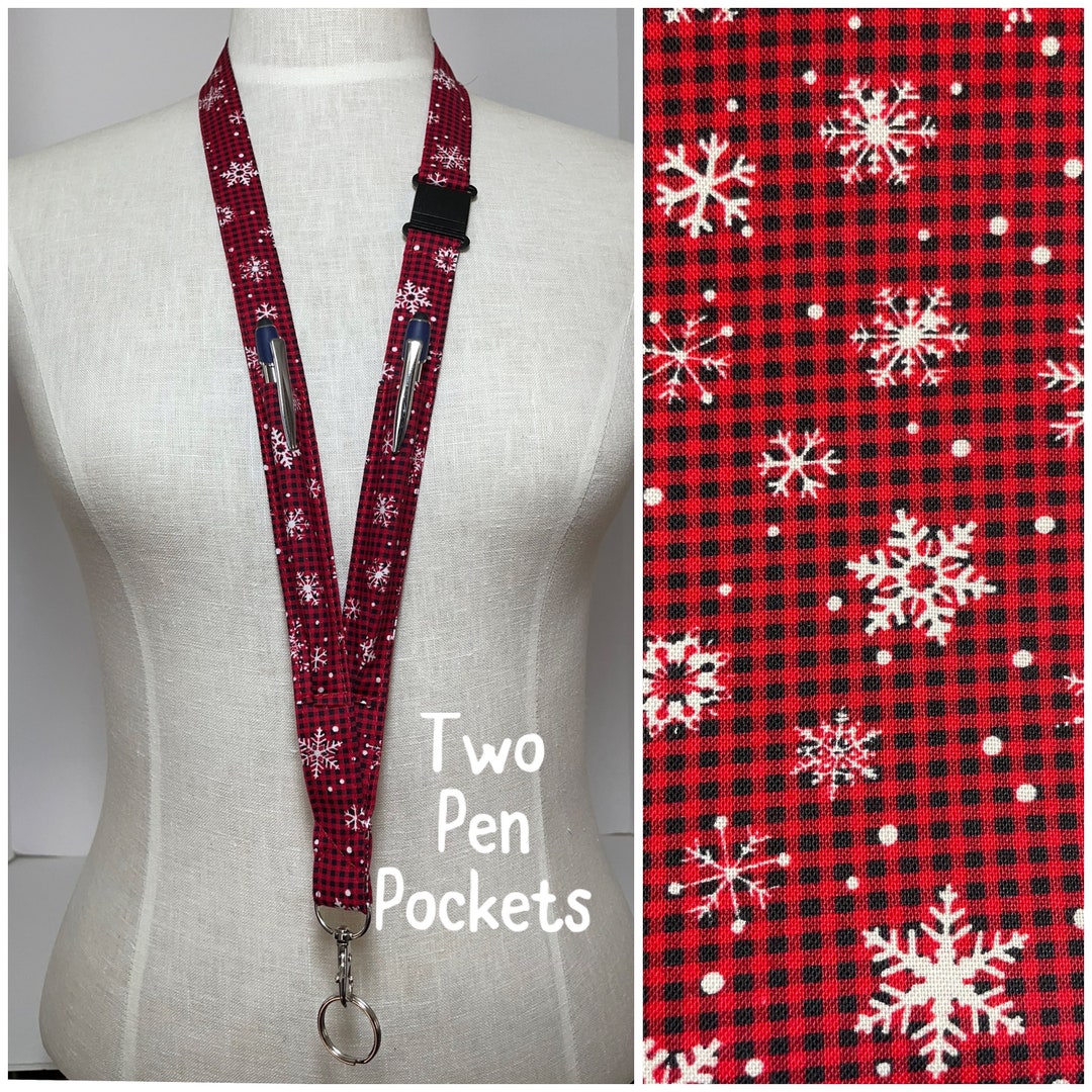 Snowflakes Red Plaid Two Pen Pocket Lanyard, Pen Holder - Etsy