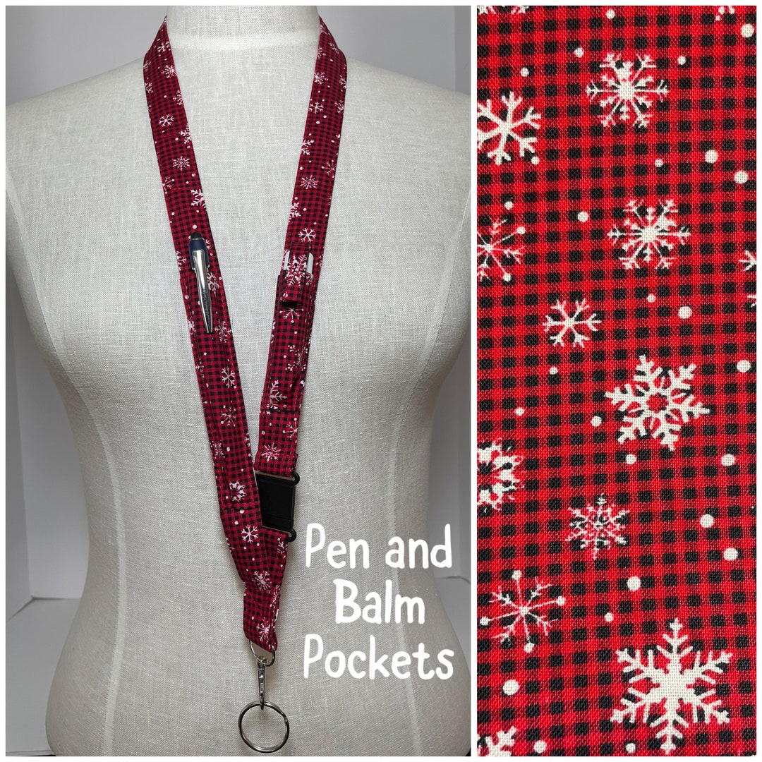 Snowflakes Red Plaid Pen and Balm Pocket Lanyard Pen Holder - Etsy