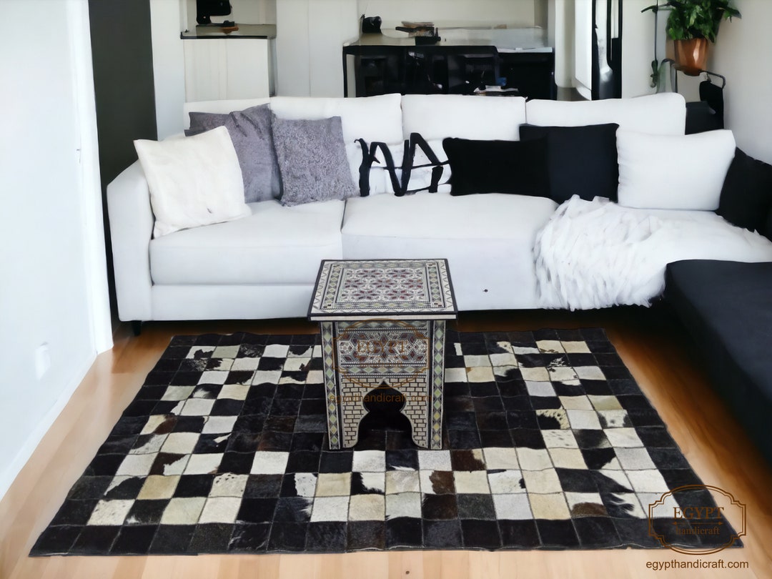 Arabic Décor Corner Mother of Pearl Table and Cowhide Rug Set Arabic ...