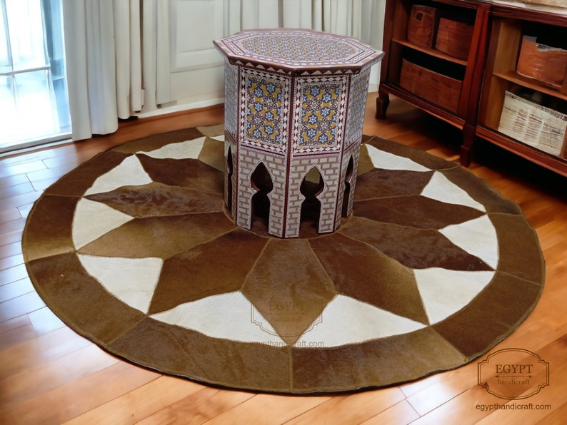 Arabic Décor Corner Mother of Pearl Table and Cowhide Rug Set Egyptian ...