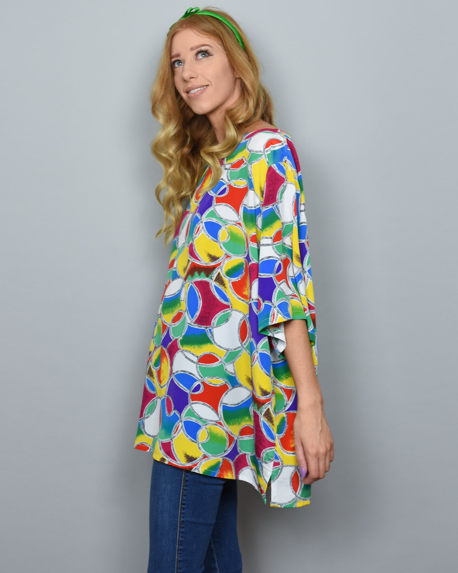 1980s MOLLY Vintage Top 4XL-5XL Rainbow Abstract Print Short Sleeve 80s ...