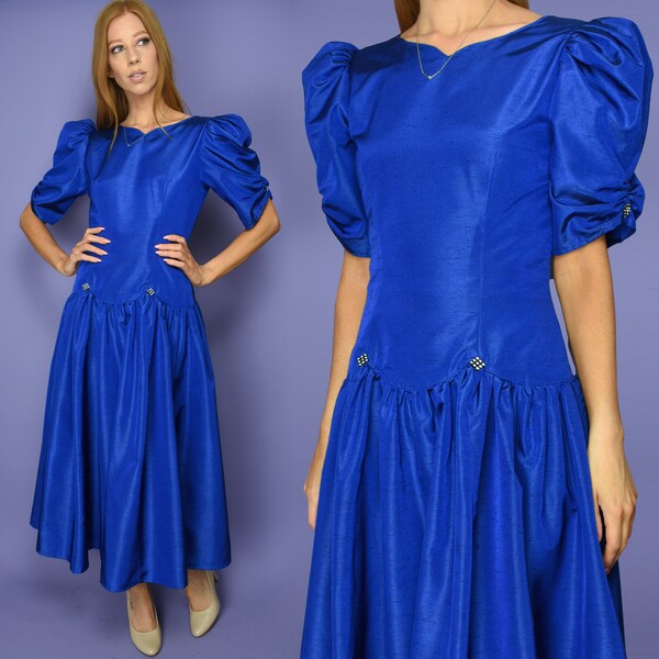Royal Blue Puff Sleeve Dress - Etsy