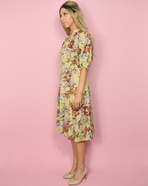 1970s NEW CHAPTER Vintage Dress S Beige Floral Print … - Gem