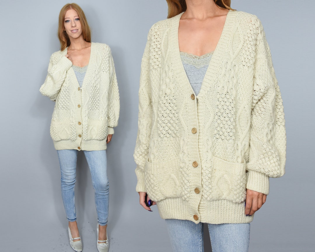 1980s LIGHTHOUSE KEEPER Vintage Cardigan XXL Creamy Beige Neutral Wool ...