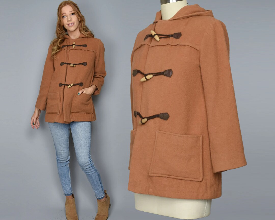 1960s ACORN SEASON Vintage Coat S Warm Brown Pure Wool Duffle Jacket ...