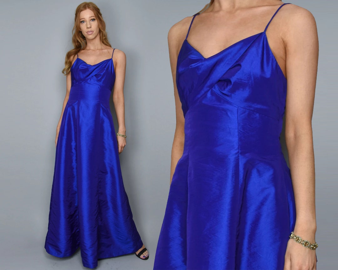 1990s CURTAIN CALL Vintage Dress XXS Cobalt Electric Blue Duo Chrome ...