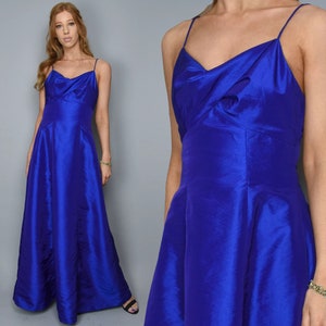 1990s CURTAIN CALL Vintage Dress XXS Cobalt Electric Blue Duo Chrome ...