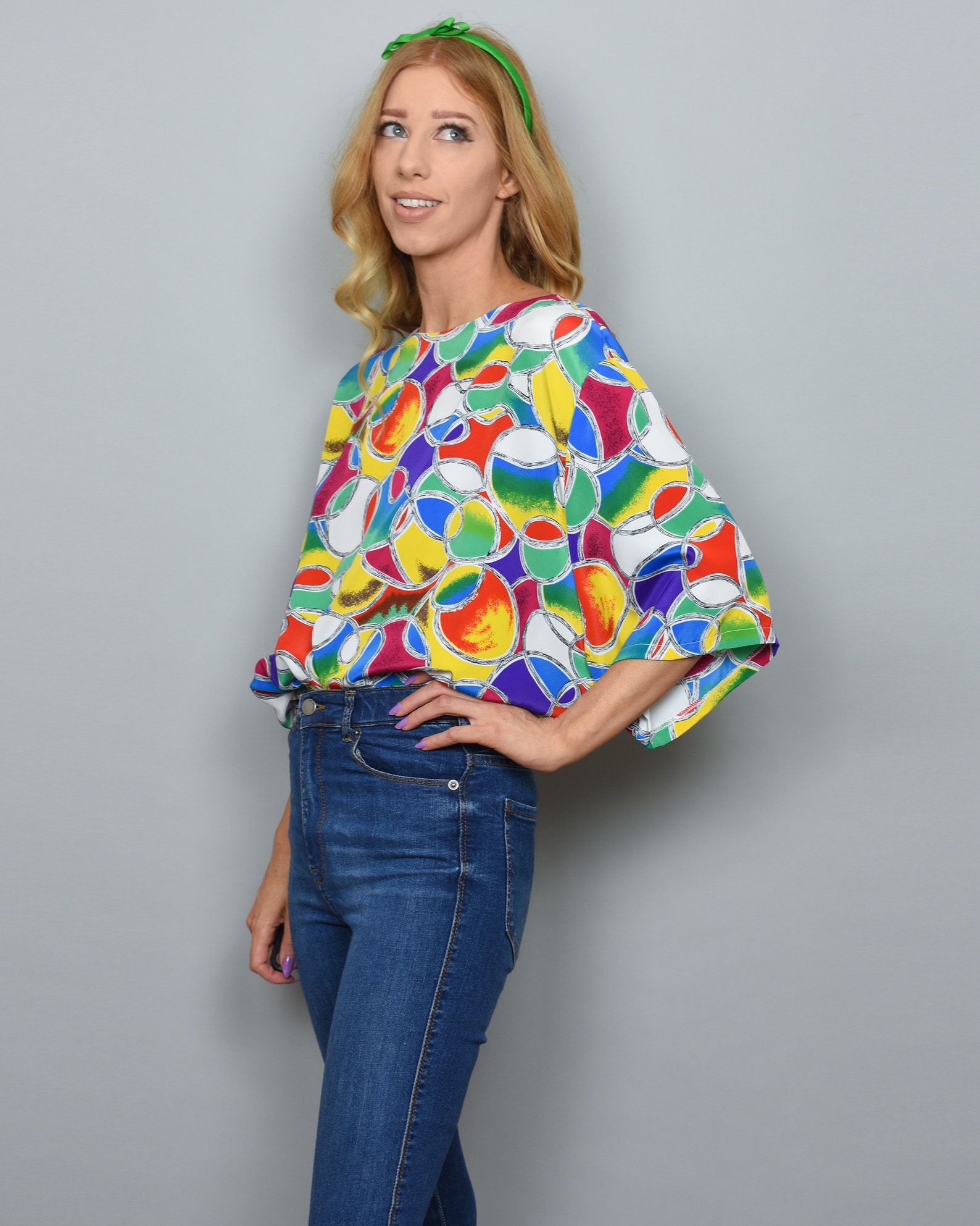 1980s MOLLY Vintage Top 4XL-5XL Rainbow Abstract Print Short Sleeve 80s ...