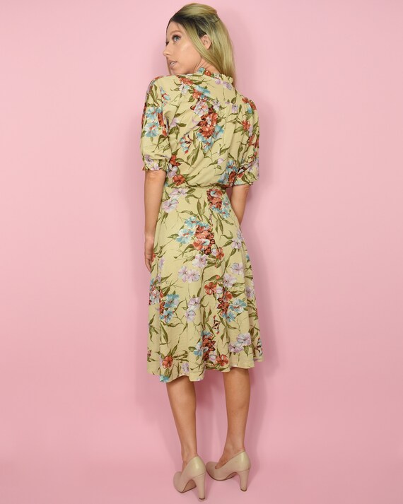 1970s NEW CHAPTER Vintage Dress S Beige Floral Print … - Gem