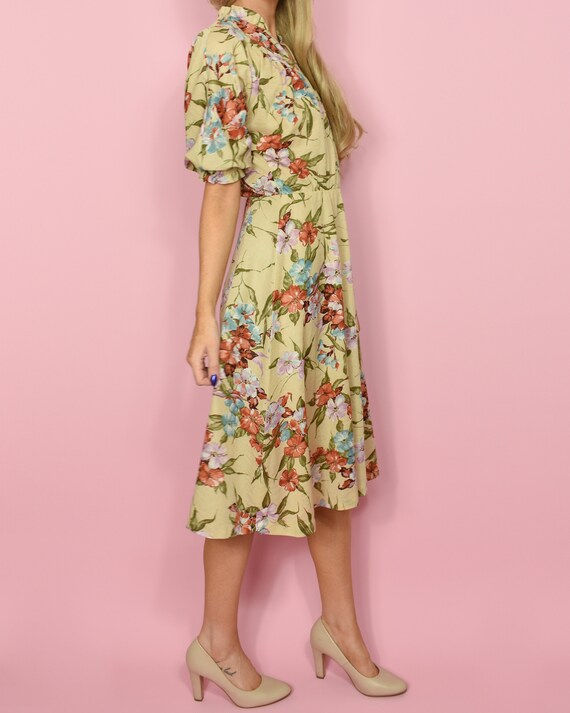 1970s NEW CHAPTER Vintage Dress S Beige Floral Print … - Gem