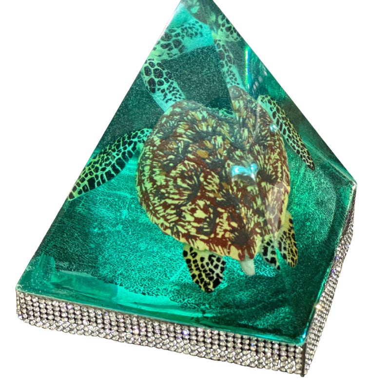 Turtle Pyramid With Ocean Clarity – Handmade Desk Decor Paperweight ...