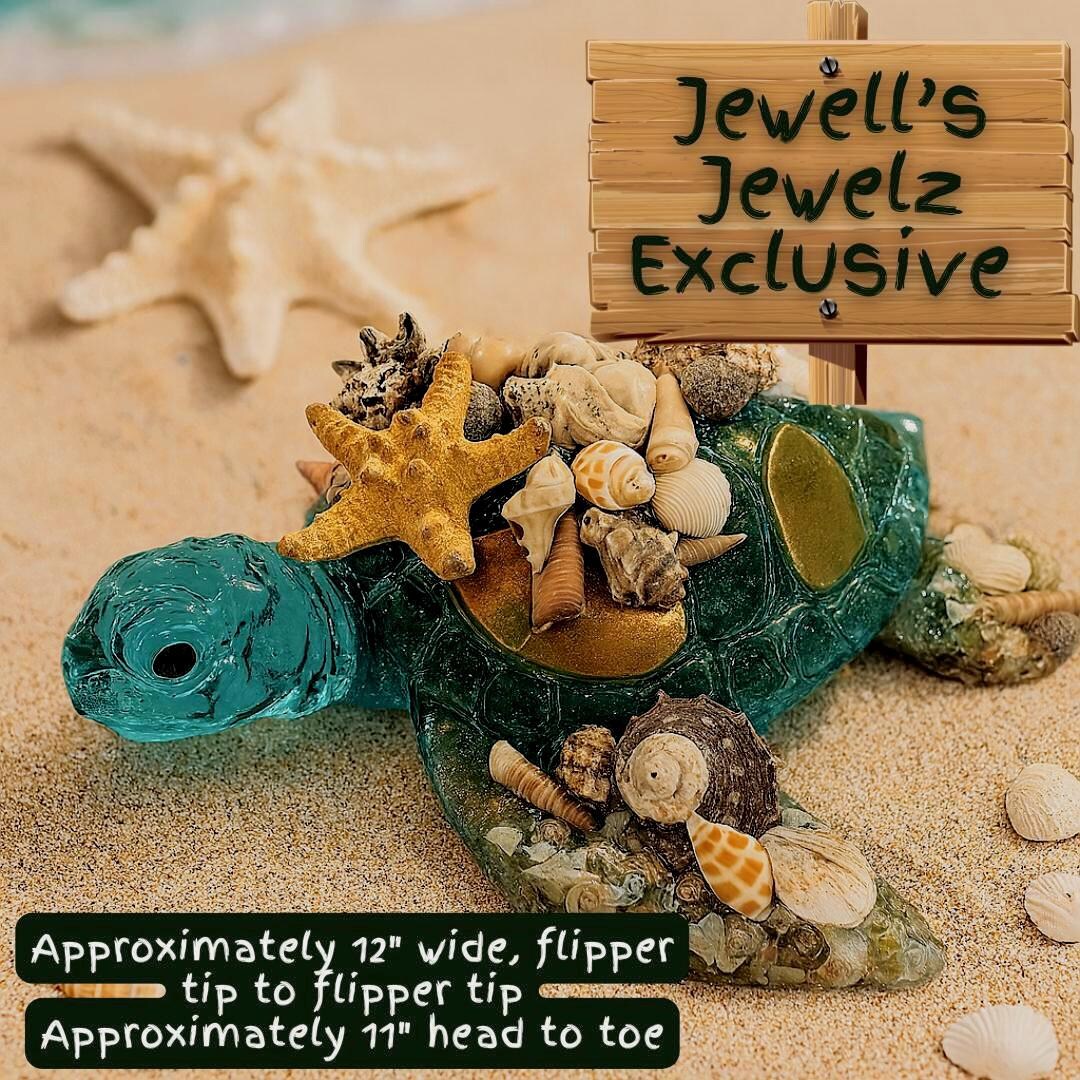 Handmade Resin Sea Turtle Decor, Aqua Beach Shelf Accent, Real Sand ...