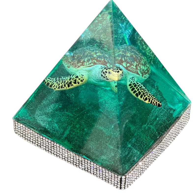 Turtle Pyramid With Ocean Clarity – Handmade Desk Decor Paperweight ...