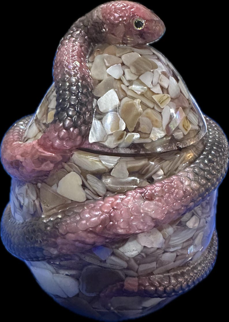 Resin Snake Jar With Natural Shell Inlay | Handmade Collectible Trinket ...