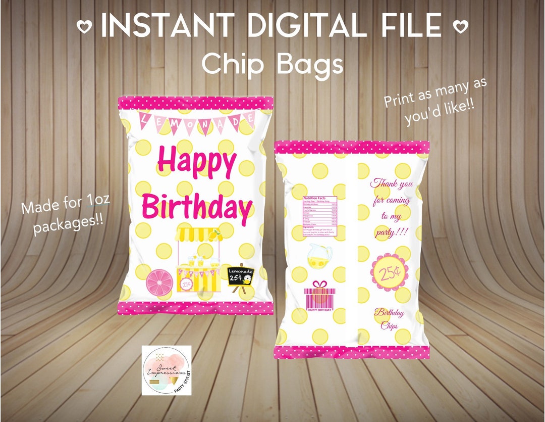 Lemonade Stand Chip Bags Digital File, Instant Download, Birthday ...